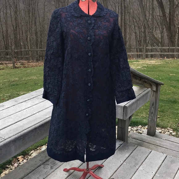 unbranded | Jackets & Coats | Gorgeous Vintage Navy Lace Overcoat With ...